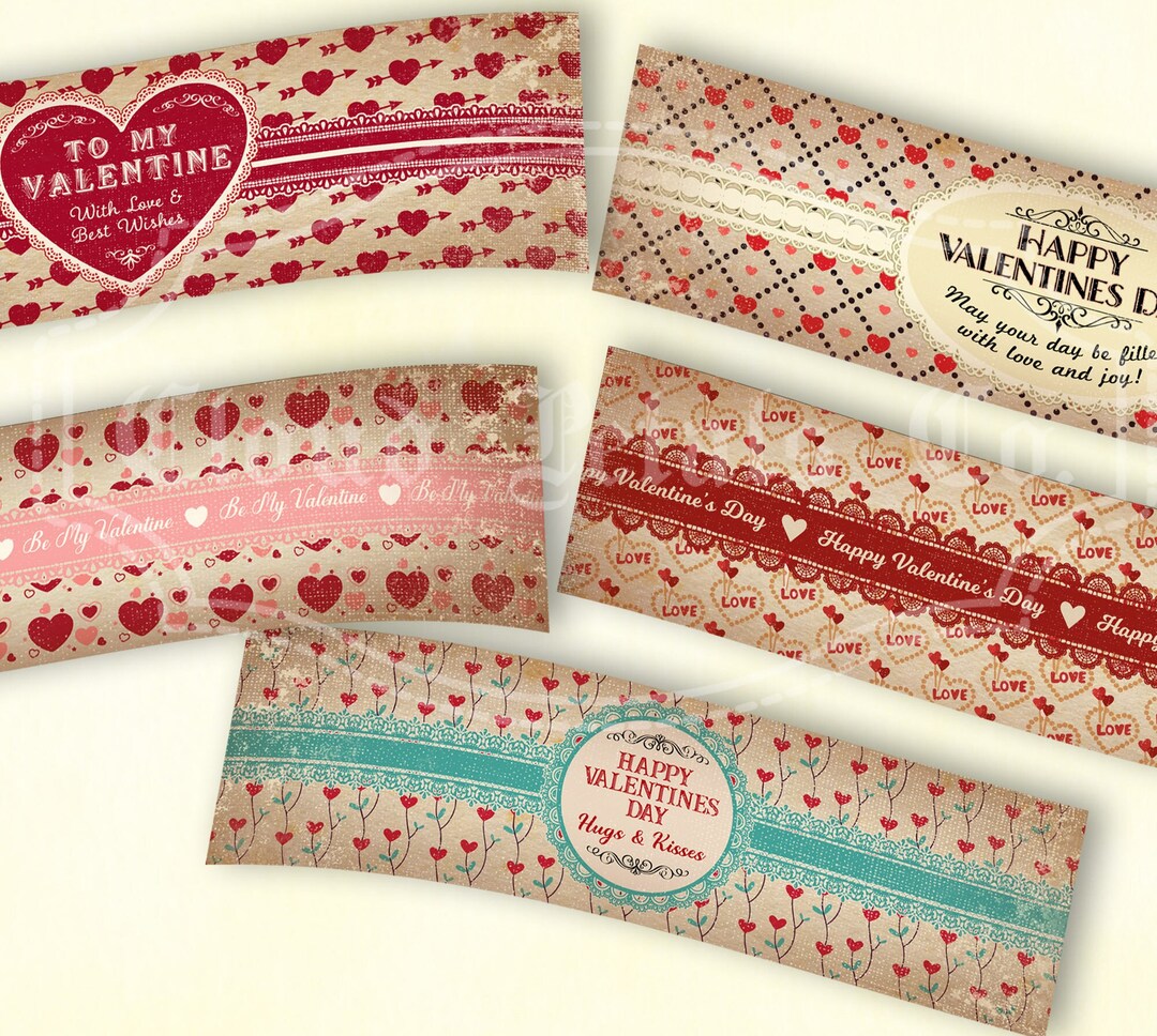 Vintage Valentines Day Long Labels, Printable Wraparound Labels for Jars, Bottles, Valentines ...