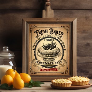 Vintage Homemade Pies Sign, Printable Kitchen Art, Vintage Bakery Sign ...