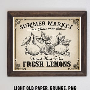 Vintage Lemon Farm Fresh Sign Printable, Lemon Sign Wall Art Print ...