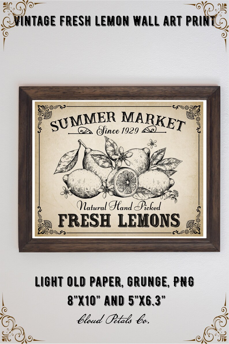 Vintage Lemon Farm Fresh Sign Printable Lemon Sign Wall Art - Etsy