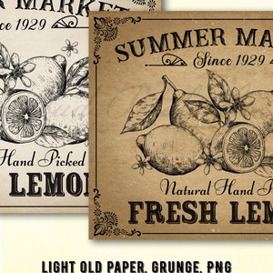 Vintage Lemon Farm Fresh Sign Printable, Lemon Sign Wall Art Print ...