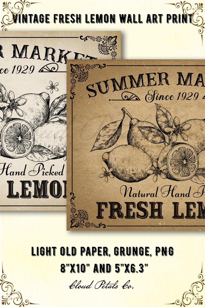 Vintage Lemon Farm Fresh Sign Printable Lemon Sign Wall Art - Etsy