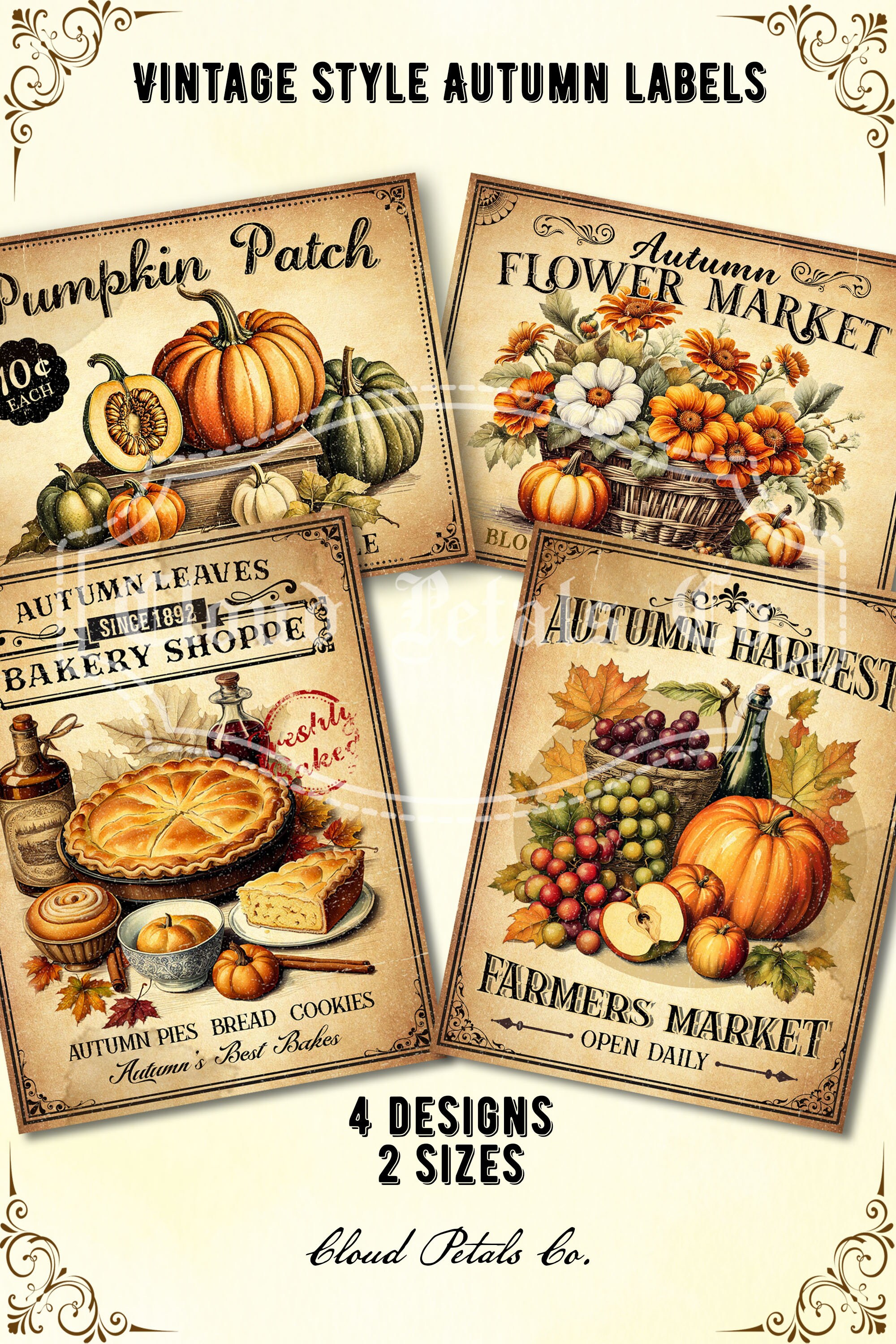 Vintage Farmhouse Fall Labels: Autumn Decor, Pumpkin Patch (digital ...