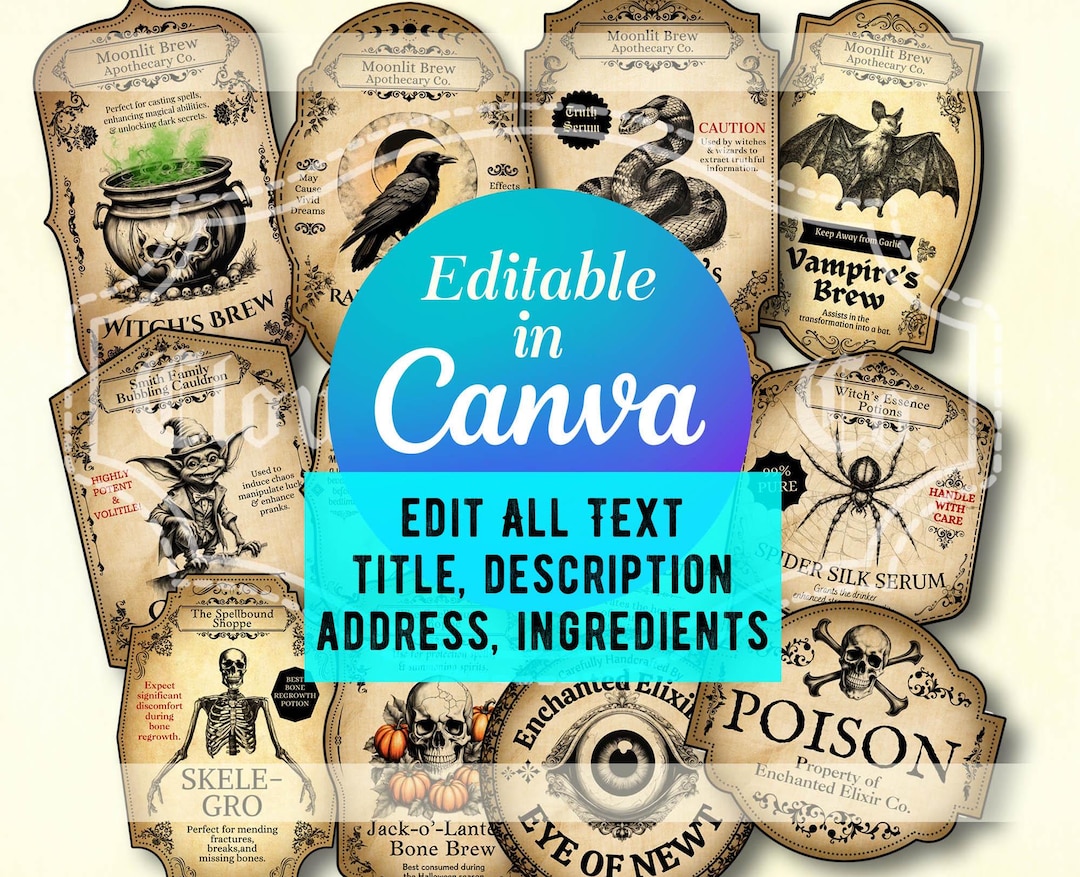 Editable Halloween Labels, Canva Template, Personalize Labels, Wizard ...
