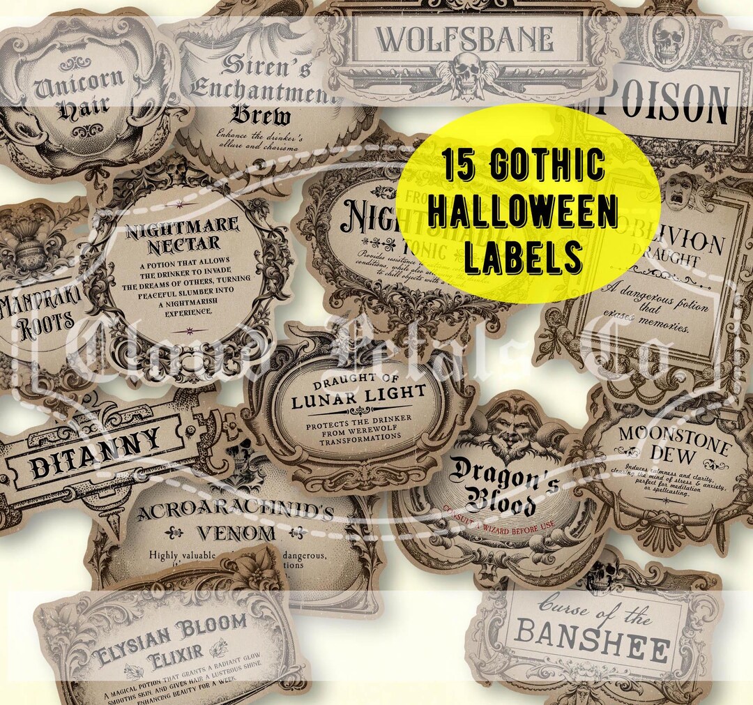 Gothic Halloween Potion Labels, Printable Vintage Halloween Labels ...