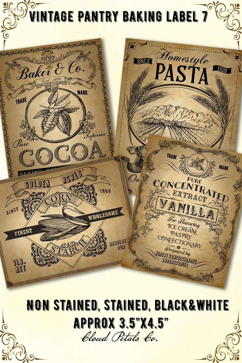 Vintage Kitchen Pantry Label Printable Baking Labels for - Etsy