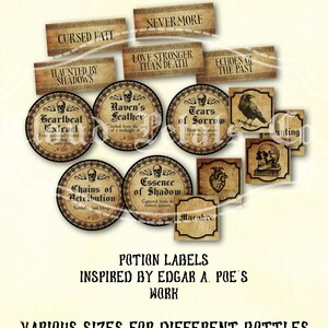 Halloween Potion Labels Edgar Allan Poe, Printable Halloween, Vintage ...