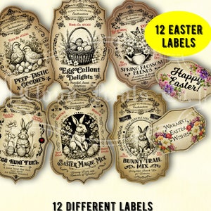 Vintage Easter Labels, Printable Victorian Easter Bunny Decor, Easter ...