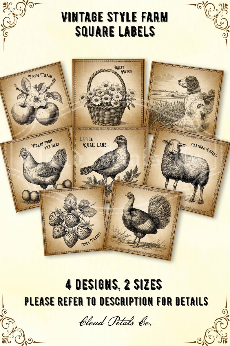 Vintage Farmhouse Labels, Printable Rustic Squares (digital Download ...