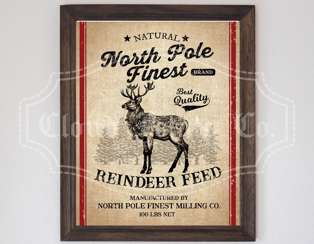 Vintage Christmas Reindeer Feed Sign, Printable Christmas Decor, DIY ...