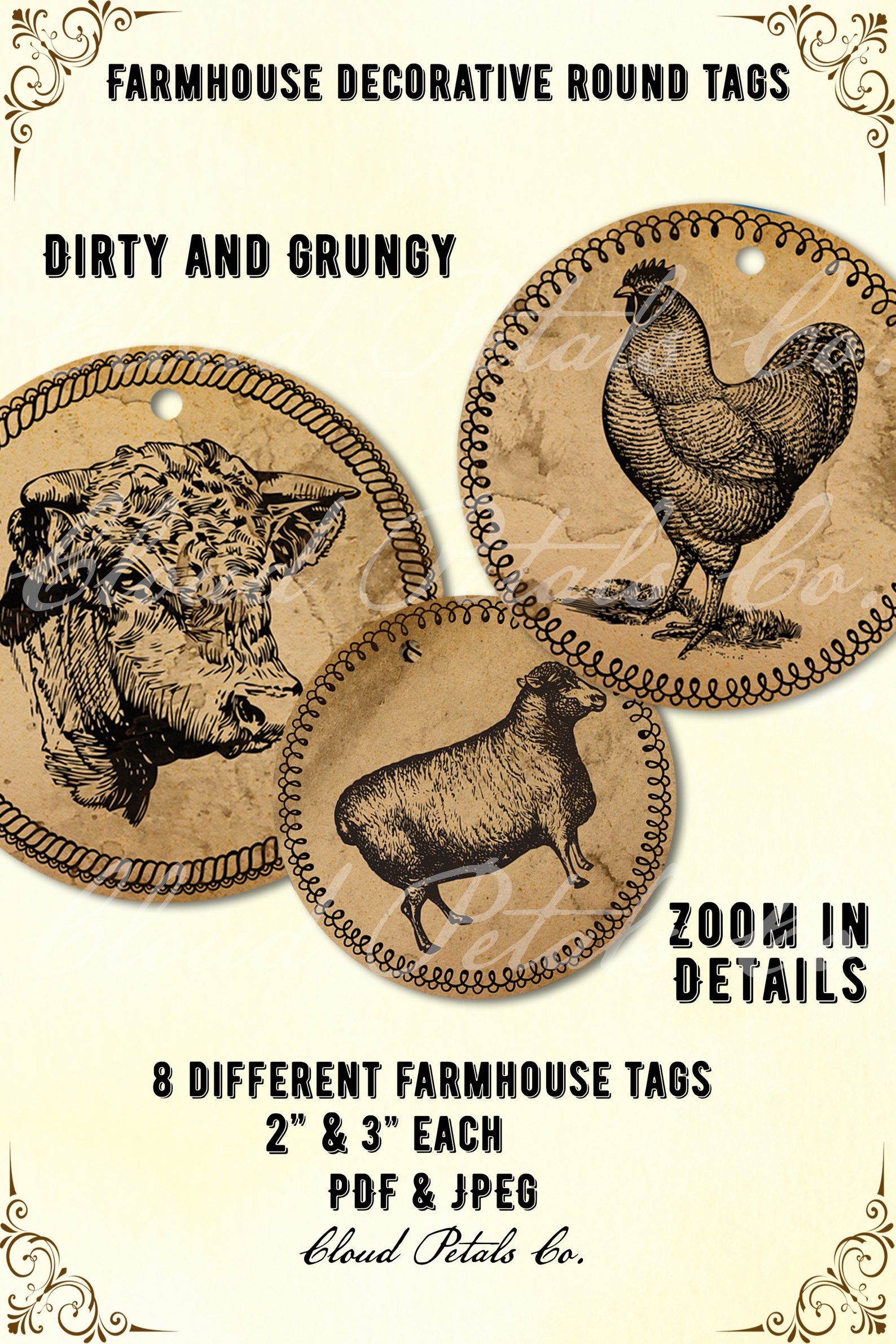 Farmhouse Tags Printable Rustic Round Tags Farm Animals - Etsy