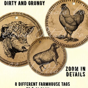 Farmhouse Tags, Printable Rustic Round Tags, Farm Animals Prints ...