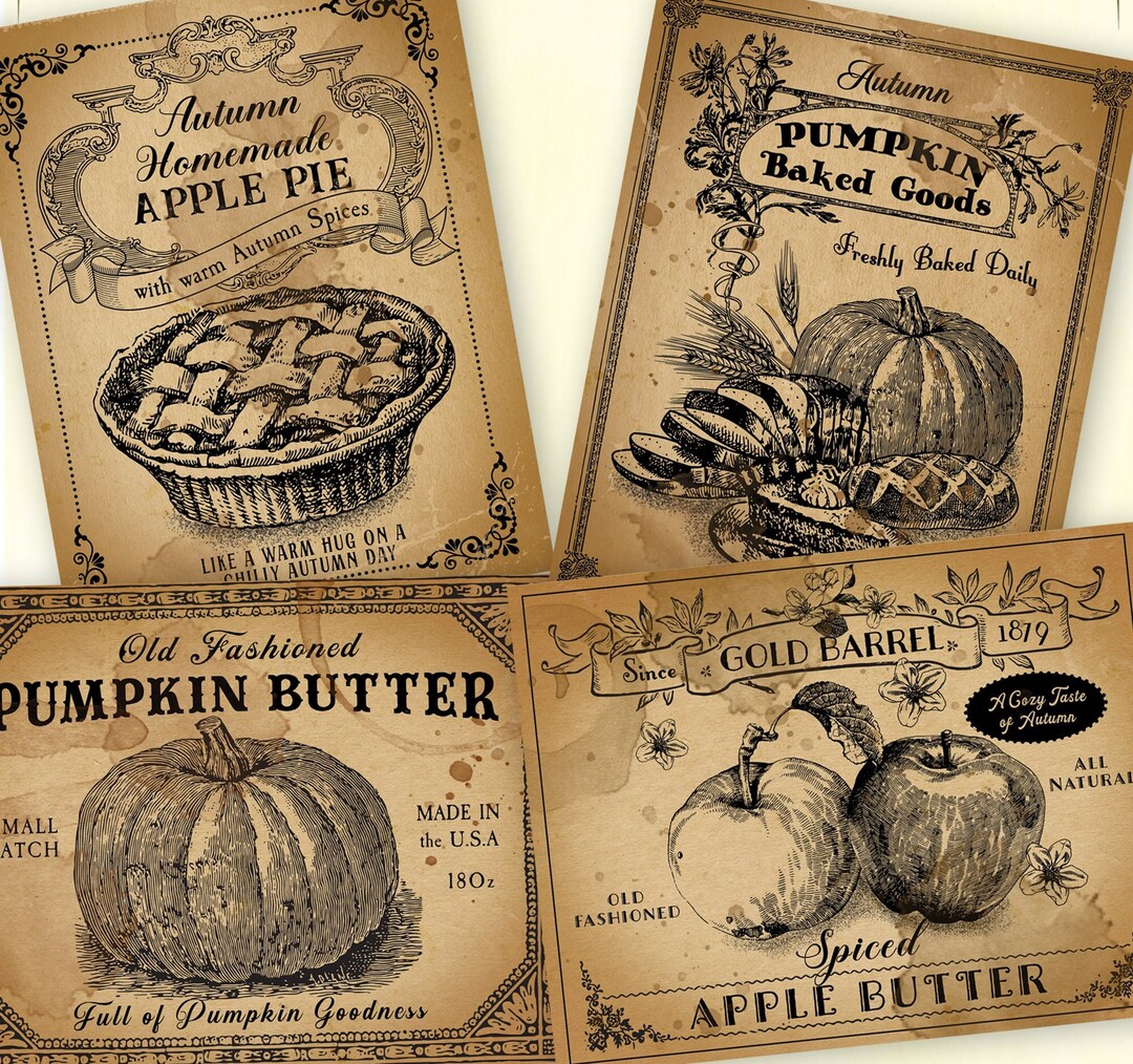 Vintage Fall Pantry Labels, Thanksgiving Fall Autumn Clipart Graphics ...
