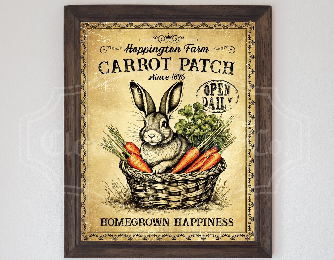 Vintage Easter Carrot Patch Sign, Printable Easter Wall Art Decor ...