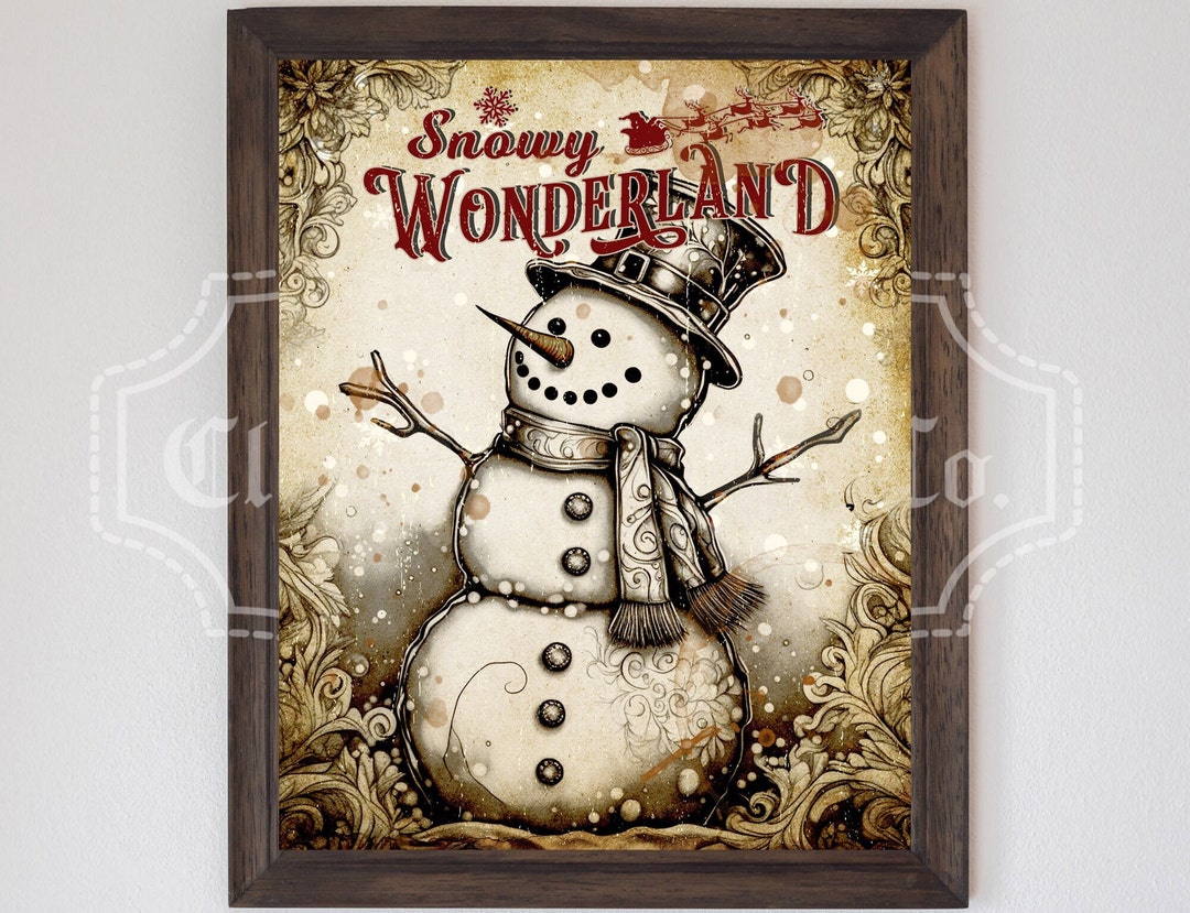 Christmas Snowman Wonderland Sign, Vintage Christmas Printable, Xmas ...