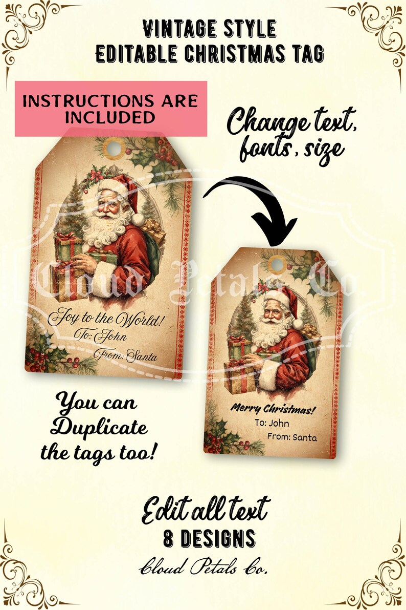 Editable Vintage Christmas Tags, Canva Template (digital Download) - Etsy