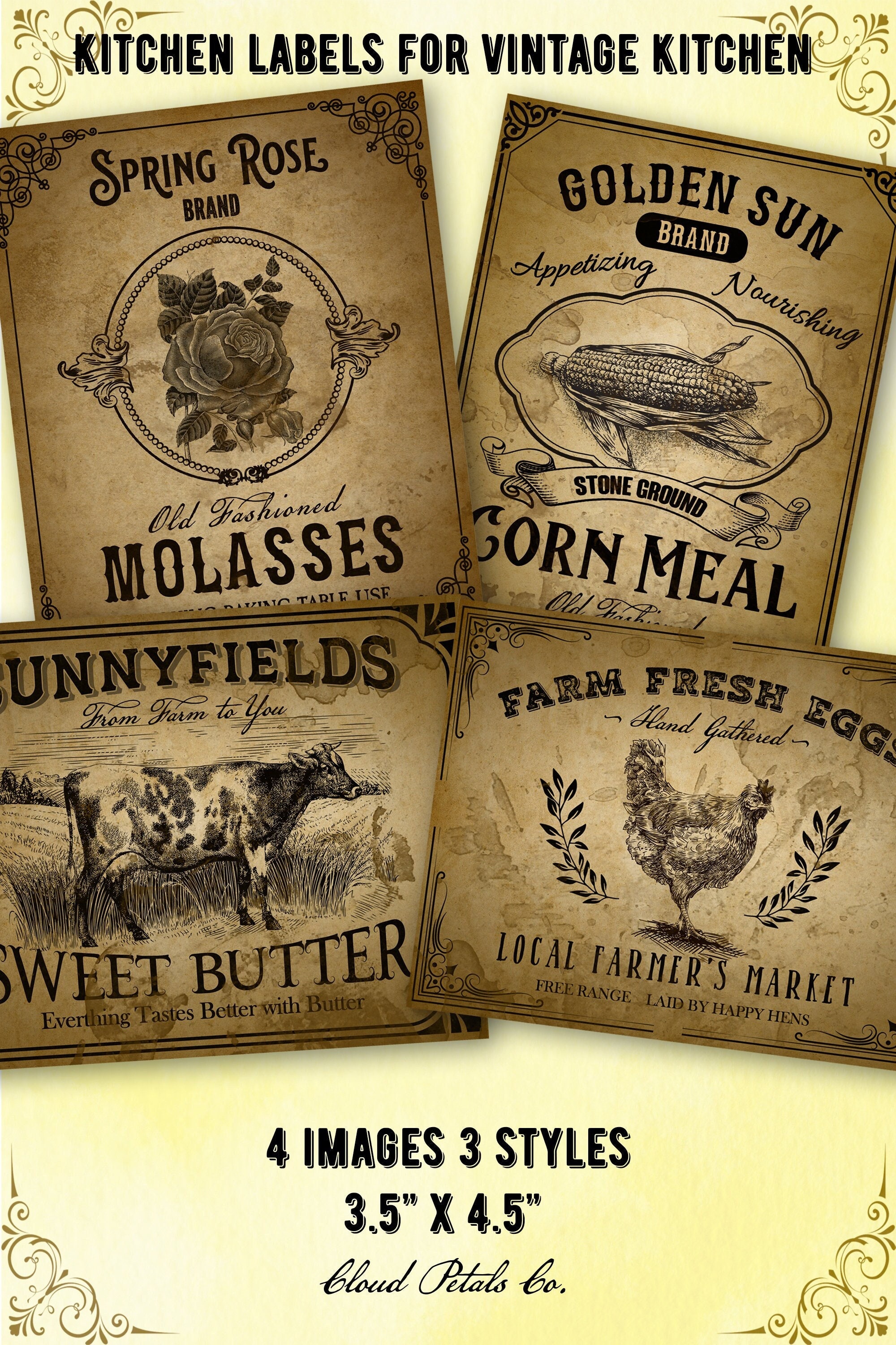 Vintage Farmhouse Kitchen Labels: Printable Pantry Jar Decor (digital ...