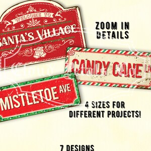 Vintage Christmas Signs, Printable Santa Village Road Signs, Retro ...