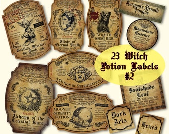Vintage Halloween Witch Potion Labels Printable, Witchcraft Apothecary ...