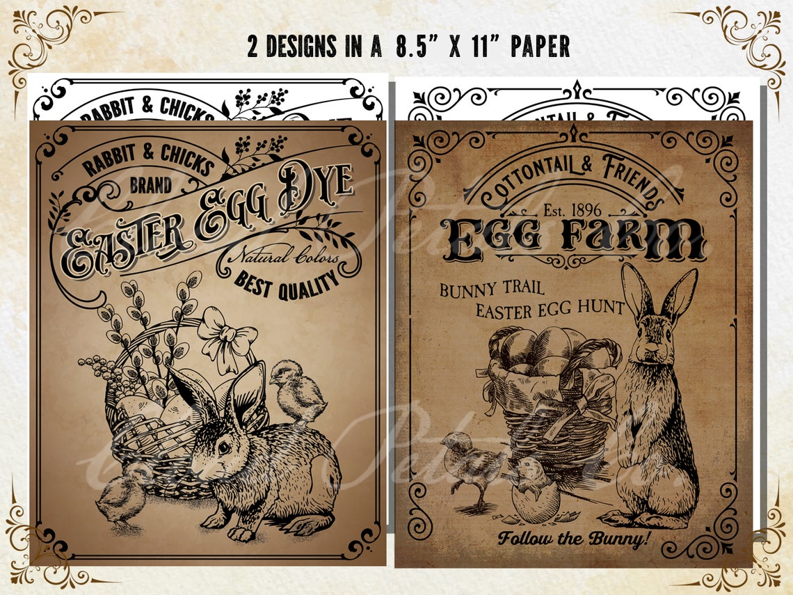 Primitive Easter Label, Printable Rabbit Tags, Vintage Bunny Print ...