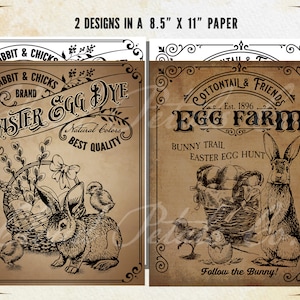 Primitive Easter Label, Printable Rabbit Tags, Vintage Bunny Print ...