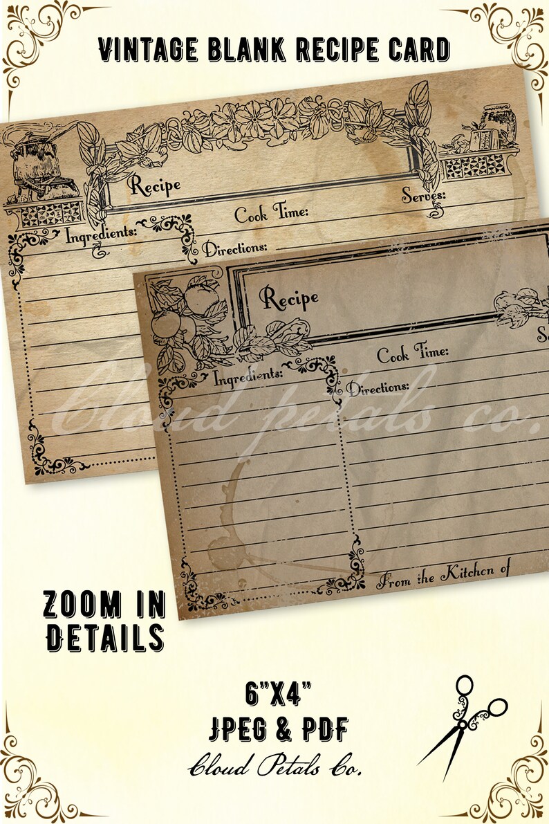 Vintage Stained Paper Recipe Card Blank Recipe Card - Etsy