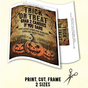 Vintage Halloween Trick or Treat Sign, Candy Bowl Sign, Halloween Wall ...