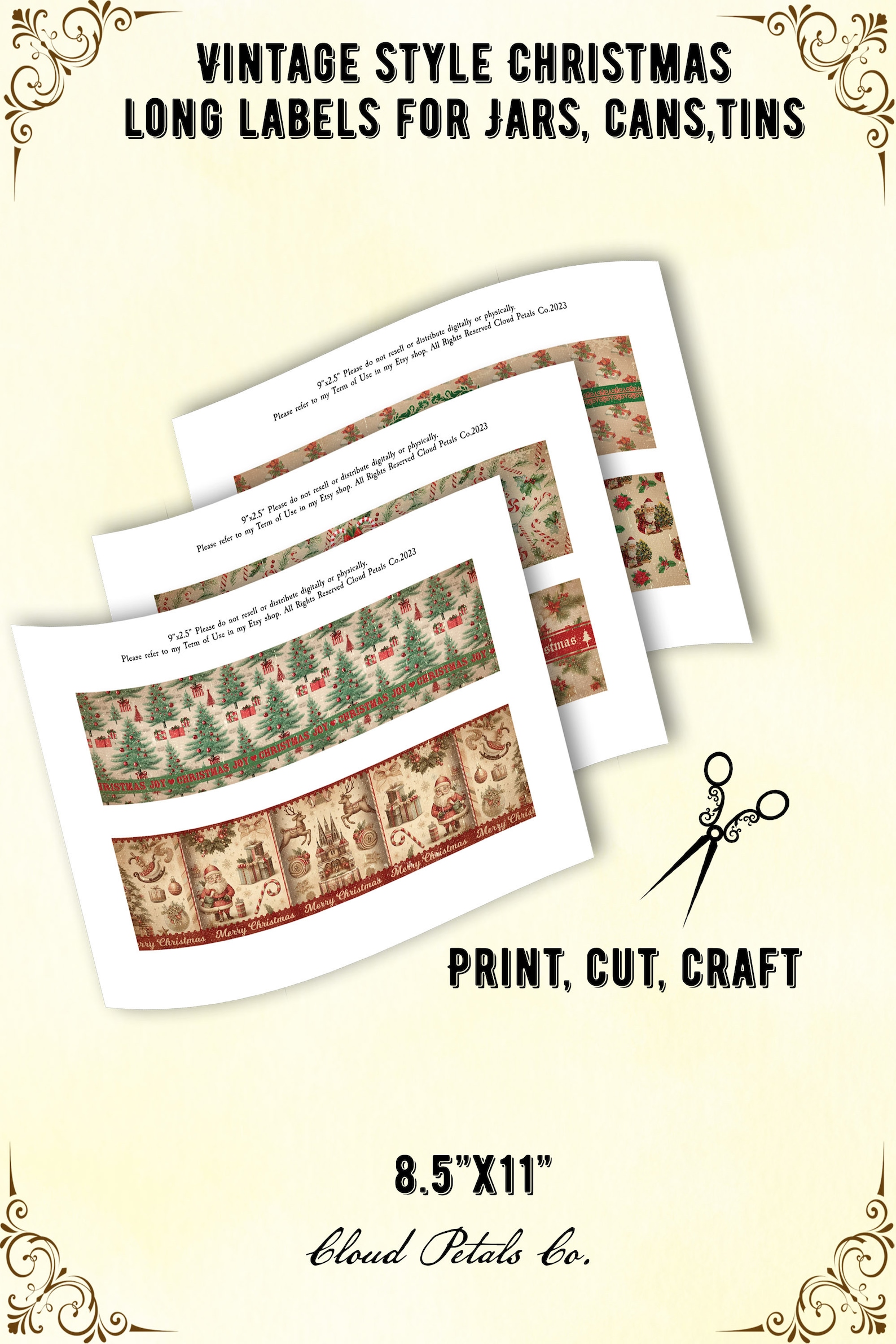 Vintage Christmas Bottle Labels, Long Jar Labels, Xmas Decor (digital ...