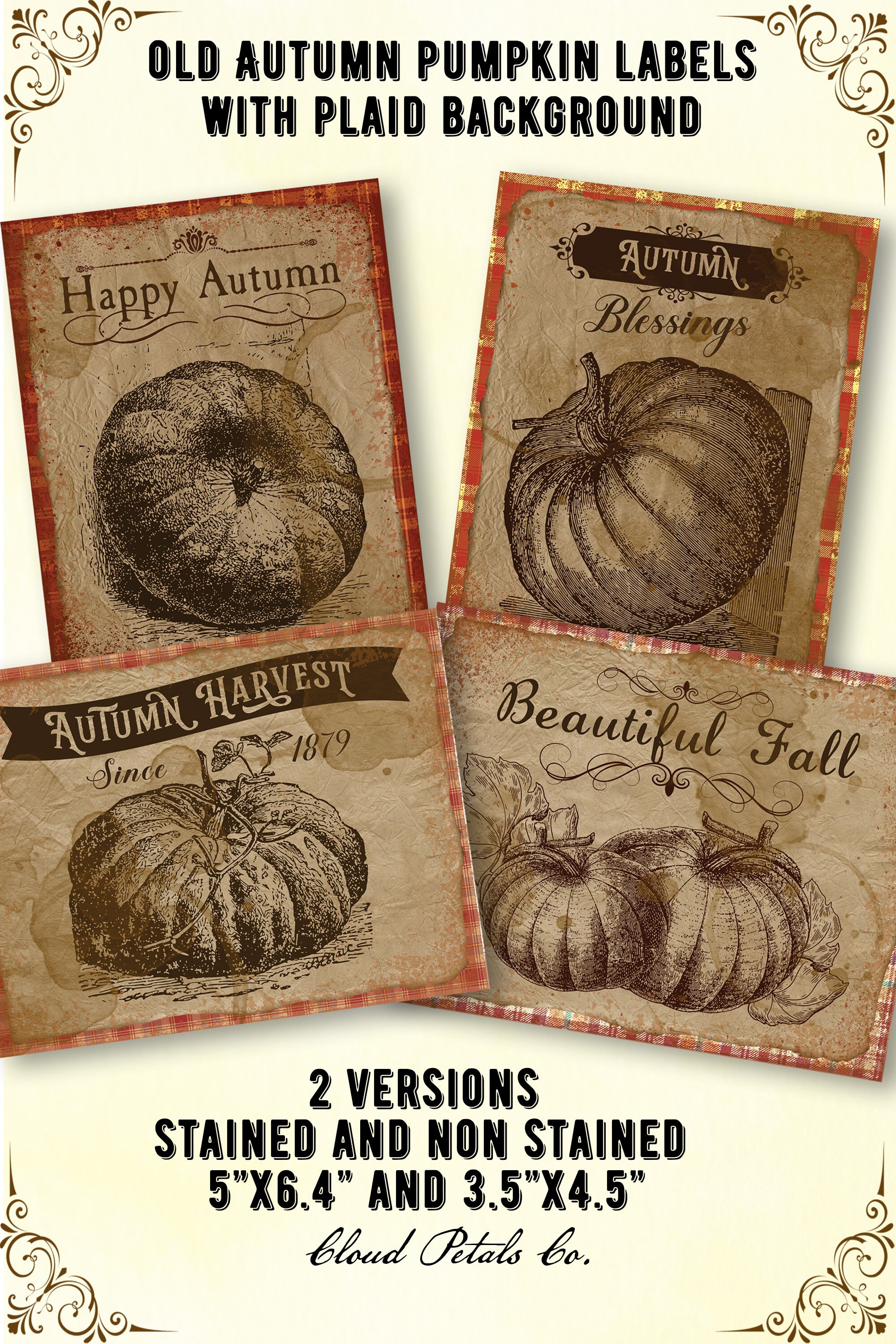 Vintage Fall Printable Thanksgiving Pumpkin Tag Autumn - Etsy