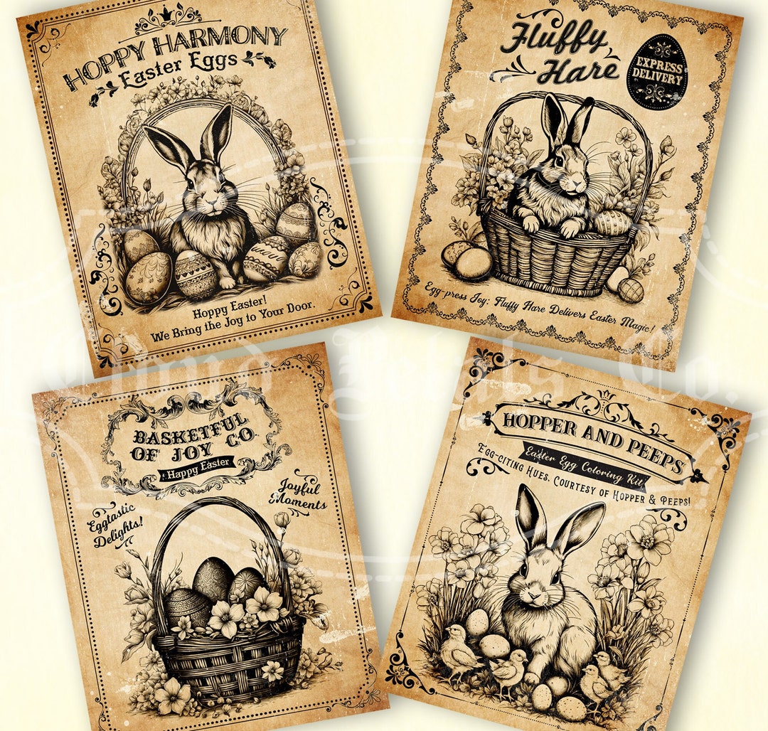 Vintage Easter Labels, Printable Easter Rabbit Decor, Easter Download ...