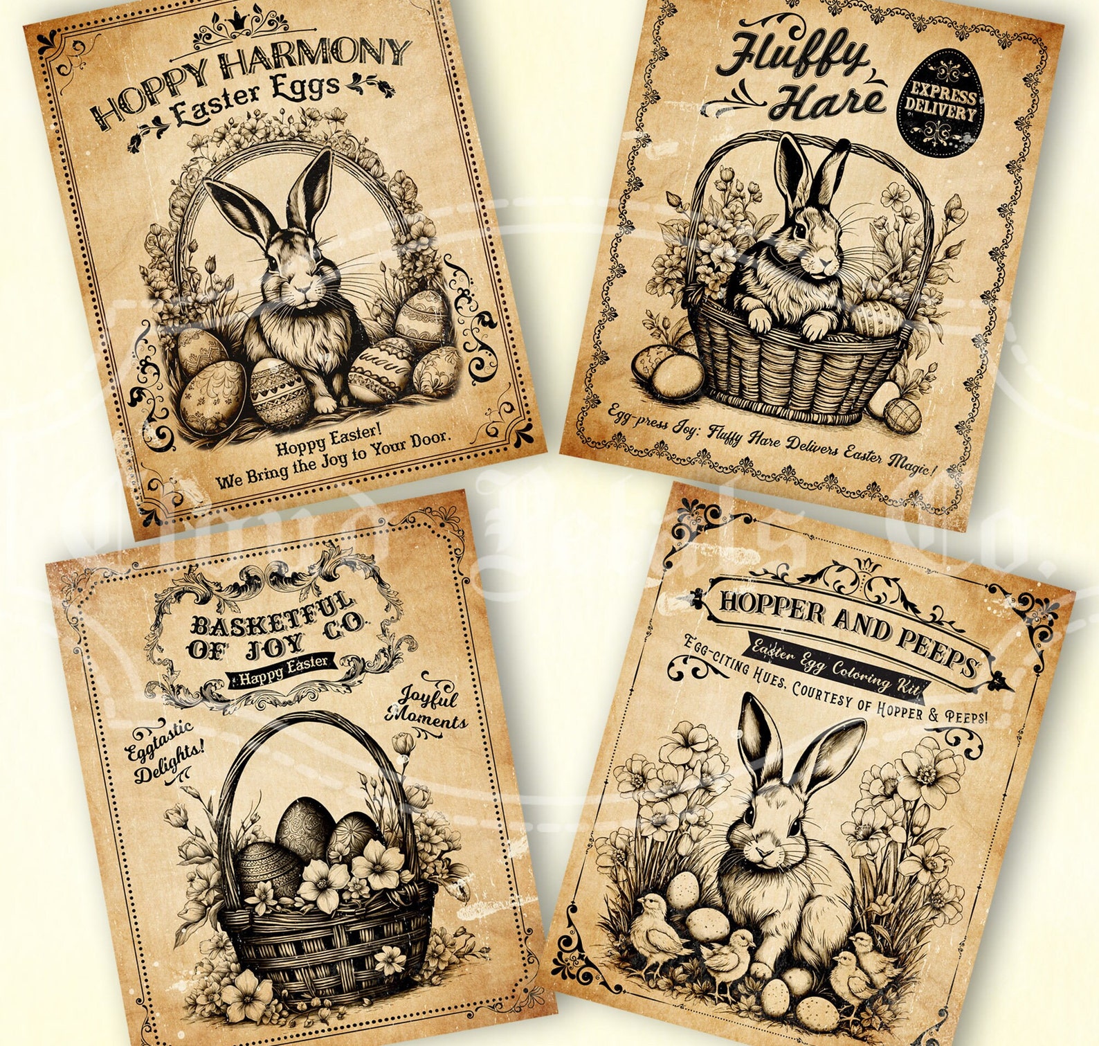 Vintage Easter Labels, Printable Easter Rabbit Decor, Easter Download ...