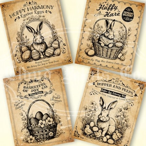 Vintage Easter Labels, Printable Easter Rabbit Decor, Easter Download ...