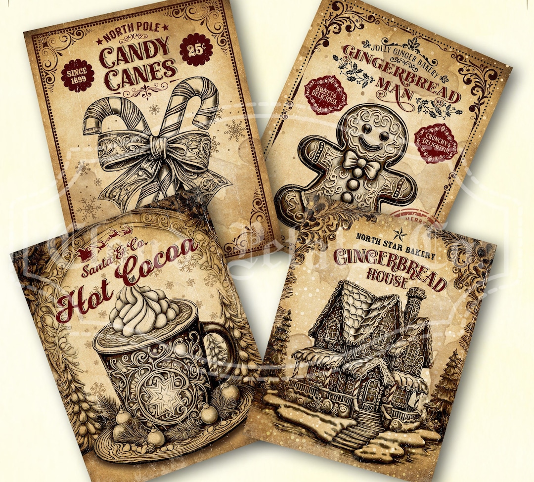 Vintage Christmas Labels Printable, Xmas Bakery Decor, Gingerbread ...