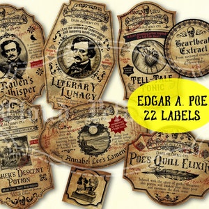 Halloween Potion Labels Edgar Allan Poe, Printable Halloween, Vintage ...