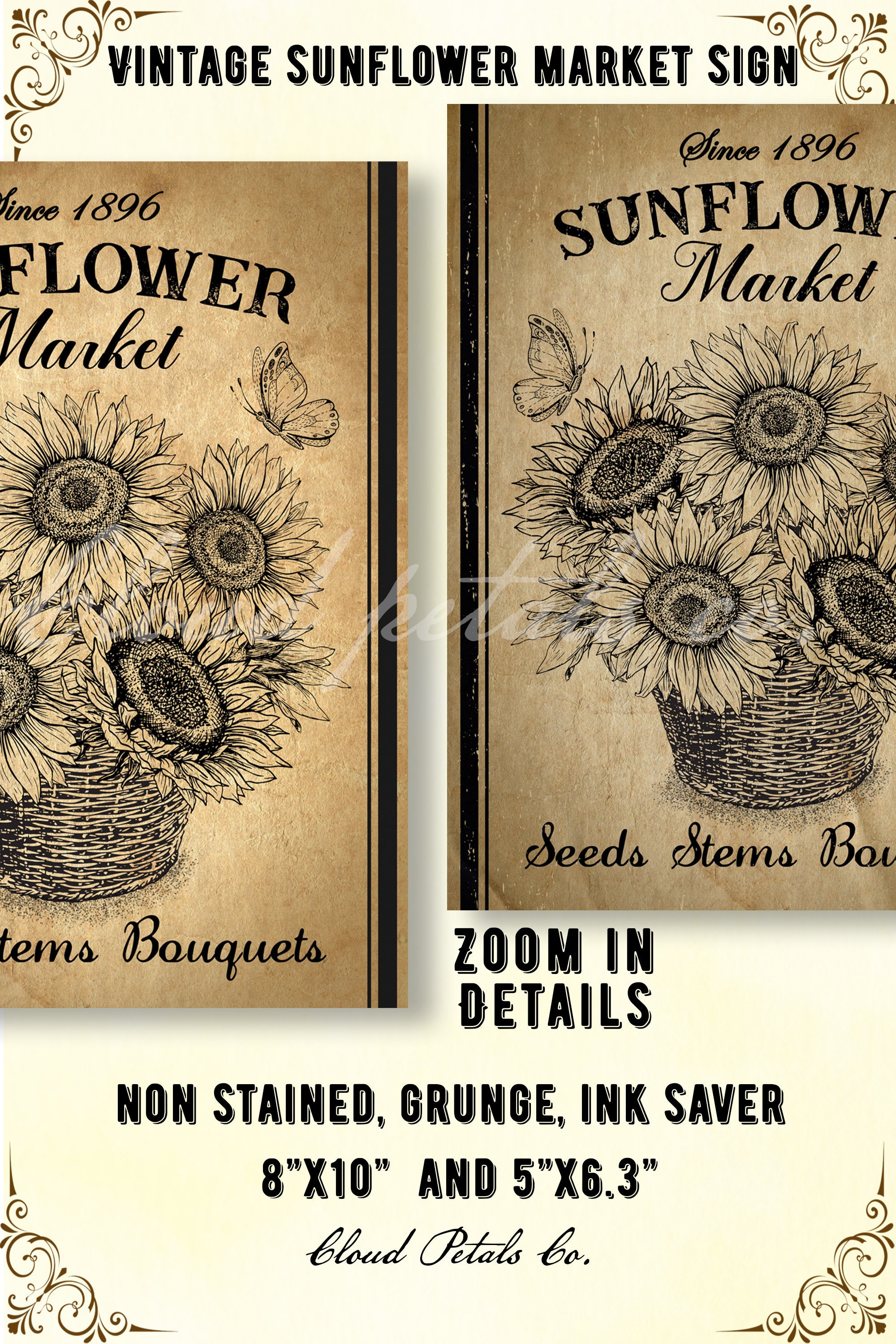Vintage Sunflower Market Sign Printable Sunflower Wall Decor - Etsy