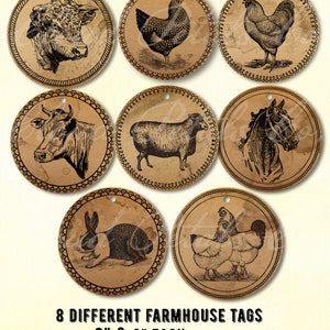 Farmhouse Tags, Printable Rustic Round Tags, Farm Animals Prints ...