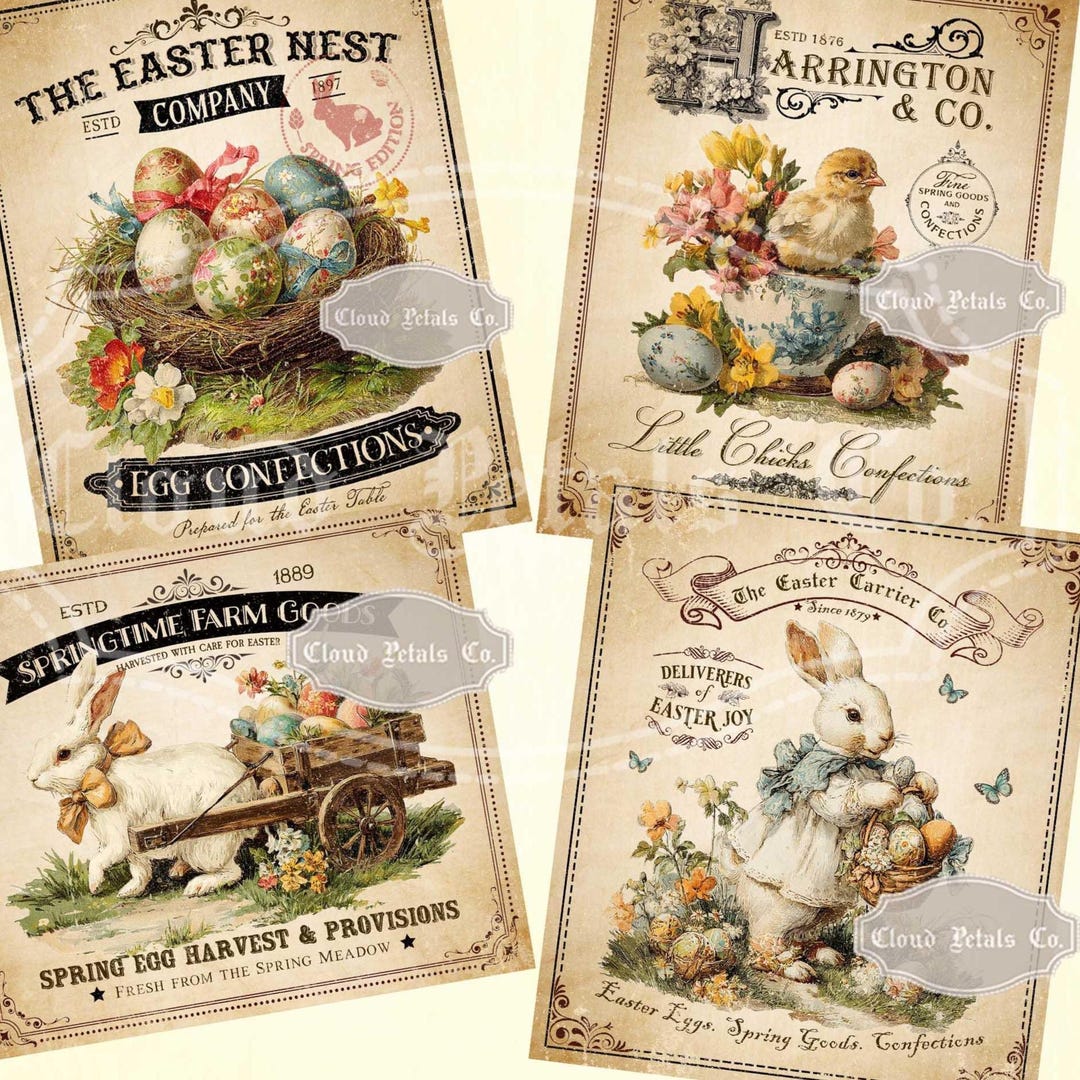 Vintage Easter Labels Printable, Bunny Chick Spring Decor (digital ...