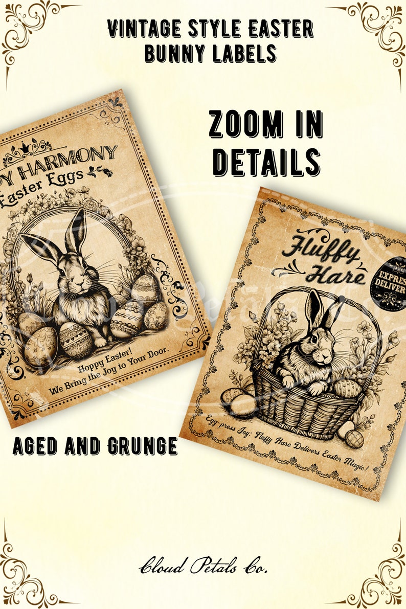 Vintage Easter Labels, Printable Easter Rabbit Decor, Easter Download ...
