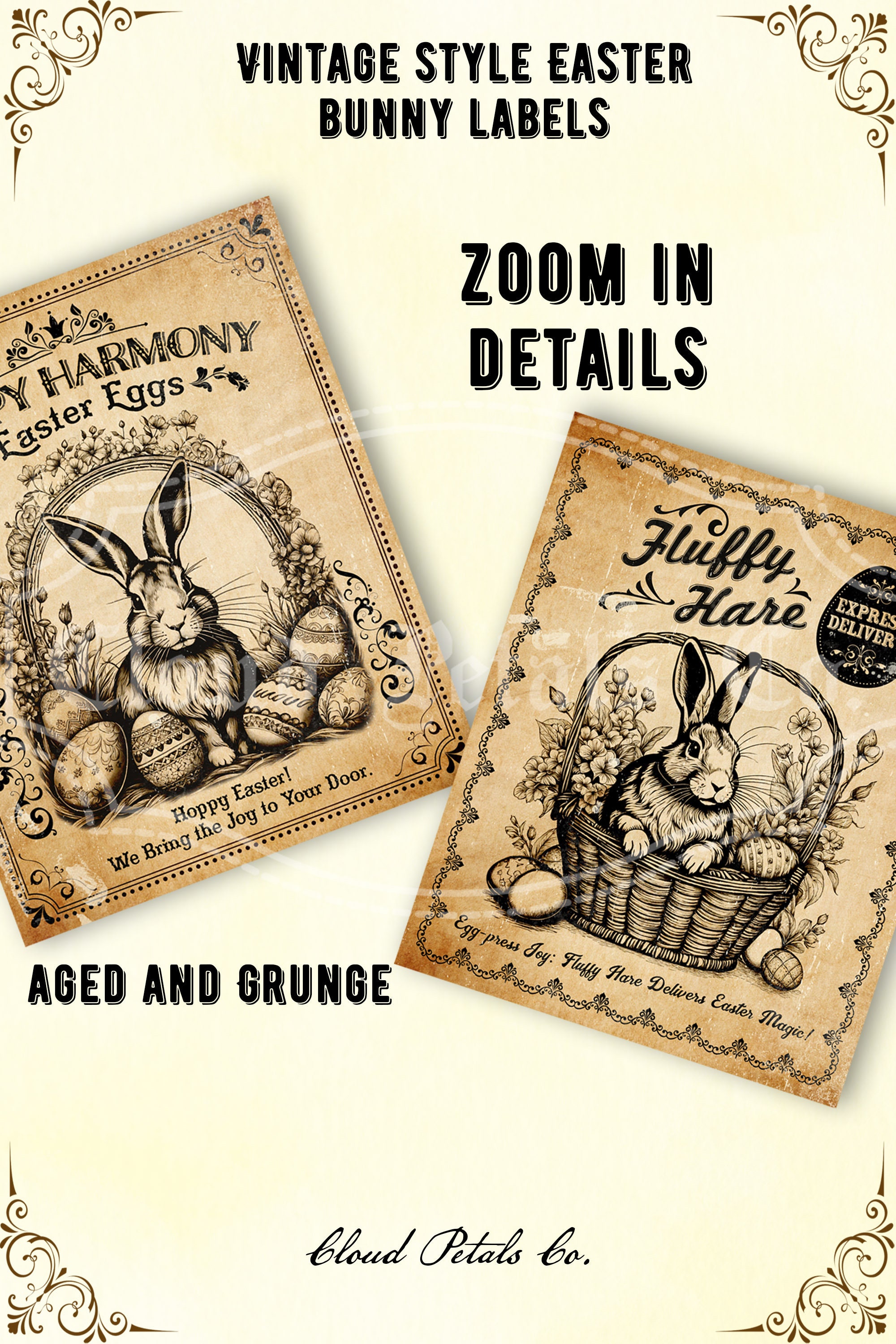 Vintage Easter Labels, Printable Easter Rabbit Decor, Easter Download ...