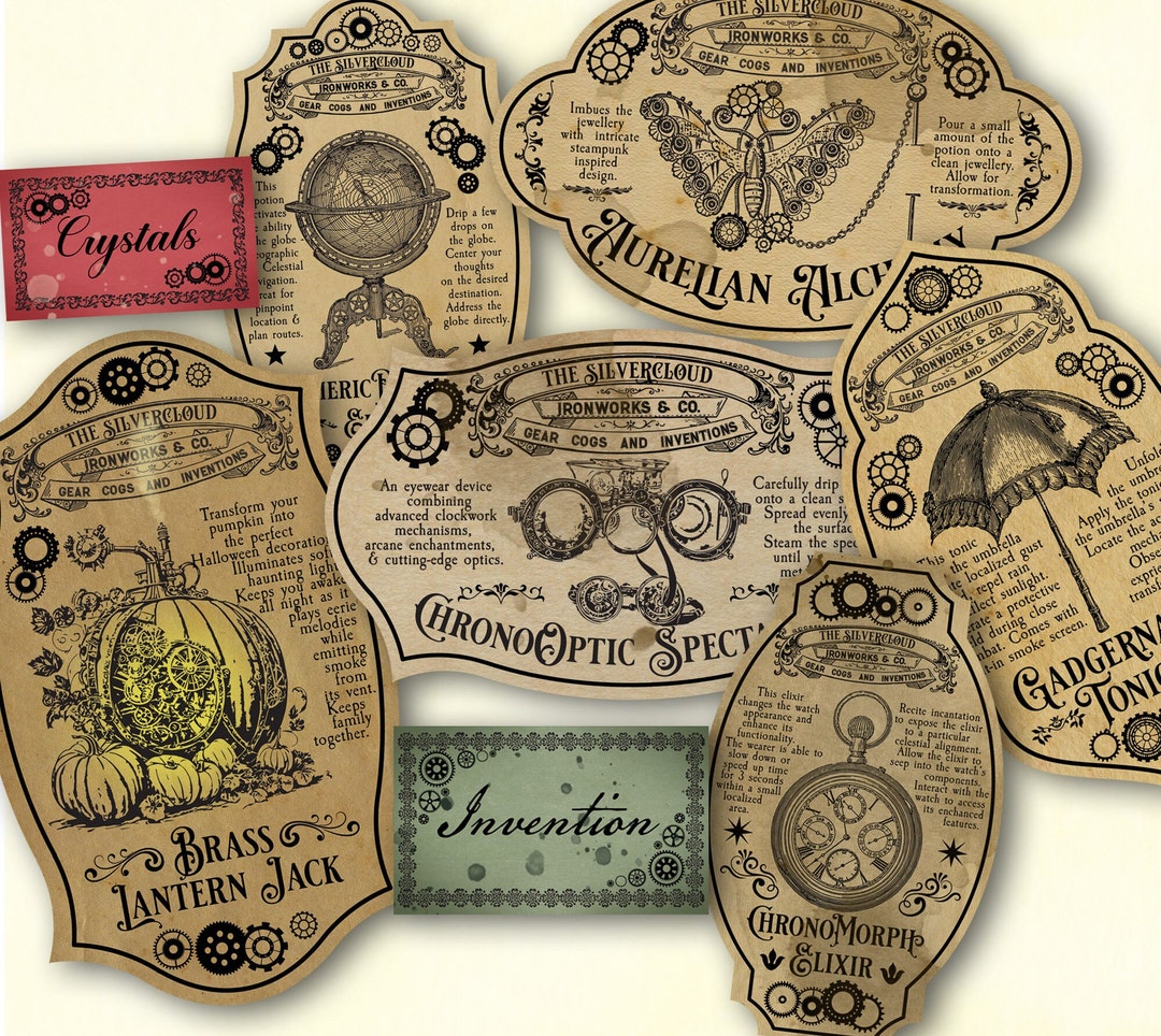 Vintage Steampunk Halloween Labels Printable #2, Steampunk Apothecary ...