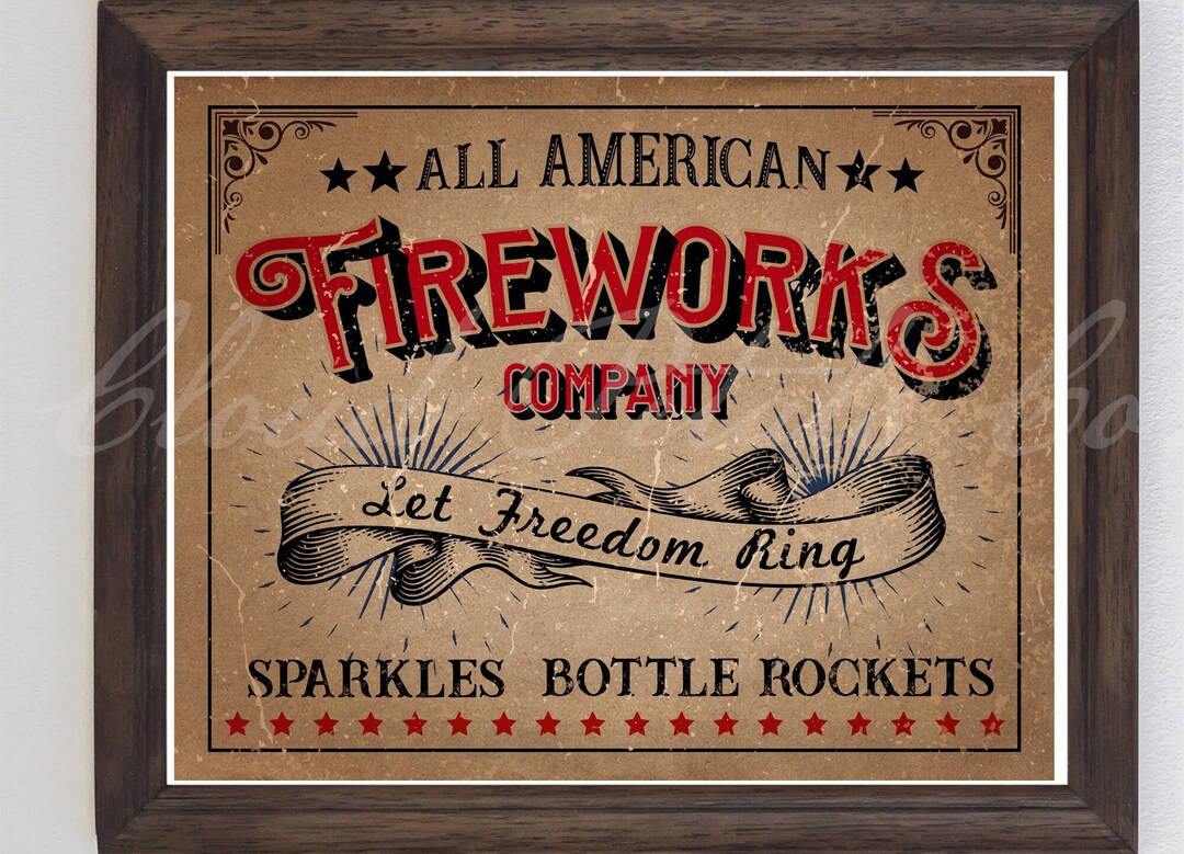 Vintage 4th July Printable, 4th of July Fireworks, Fireworks Sign Wall ...