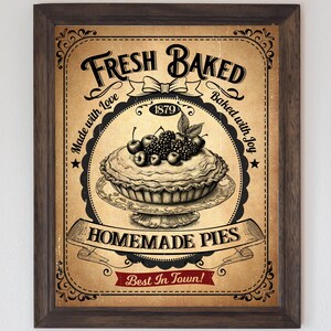 Vintage Homemade Pies Sign, Printable Kitchen Art, Vintage Bakery Sign ...