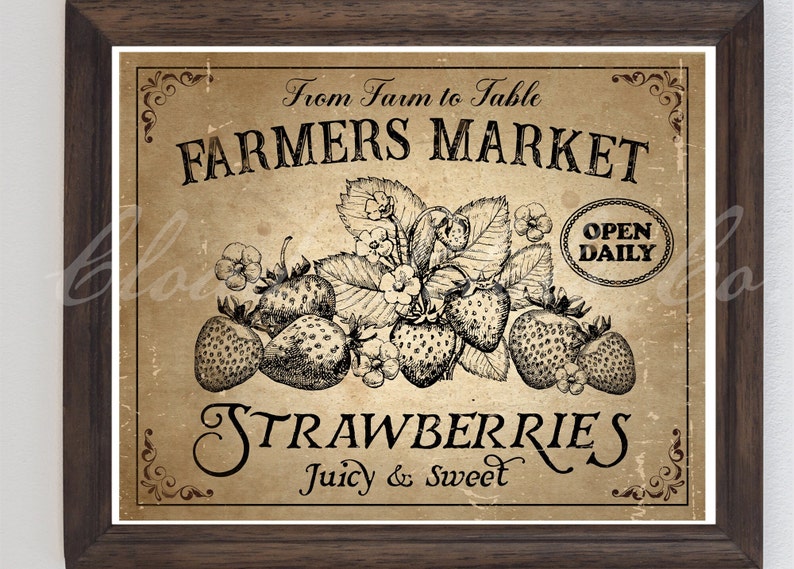 Vintage Farmers Market Sign Printable Strawberry Decor - Etsy