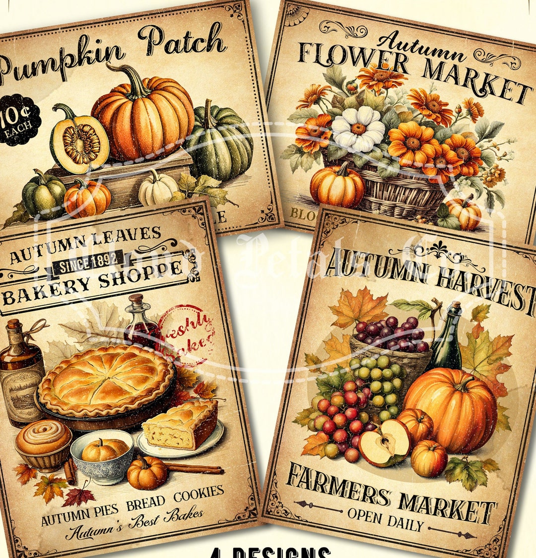 Vintage Farmhouse Fall Labels: Autumn Decor, Pumpkin Patch (digital ...