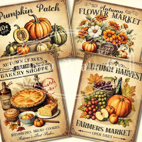 Vintage Farmhouse Fall Labels, Printable Autumn Decor, Flower Market ...