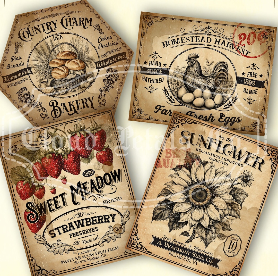Vintage Kitchen Labels, Printable Labels for Jars, Primitive Kitchen ...