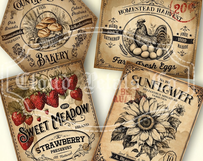 Primitive Country Store Labels, Primitive Pantry Labels, Vintage Pantry ...