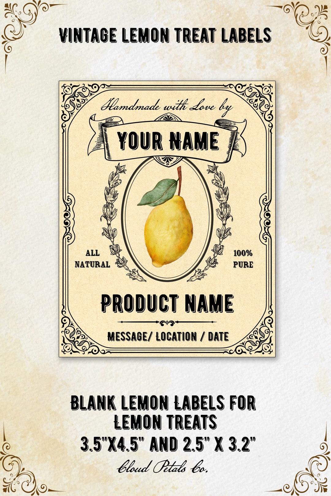 Blank Lemon Food Label Vintage Editable Cards Printable DIY Tags Lemon ...