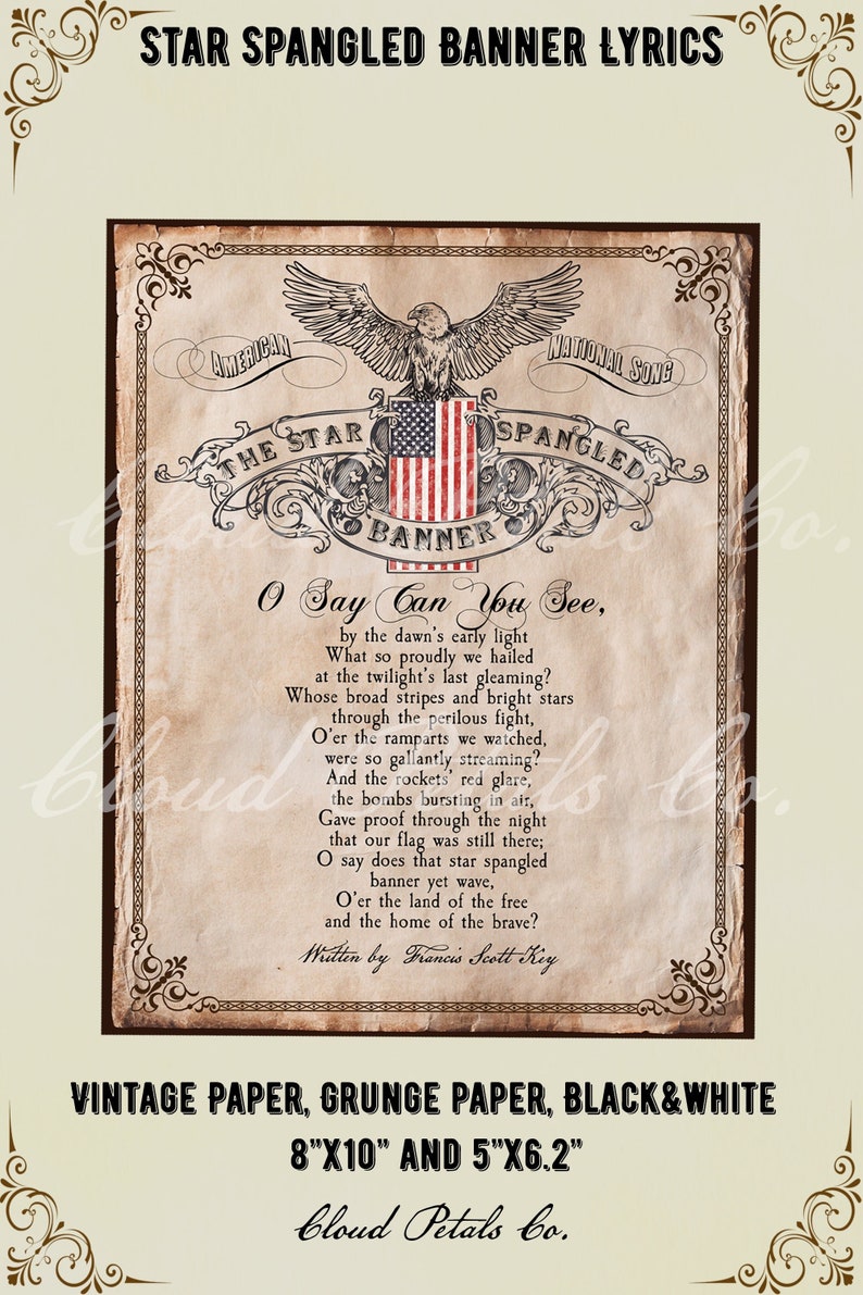 Vintage the Star Spangled Banner Printable 4th July Wall - Etsy