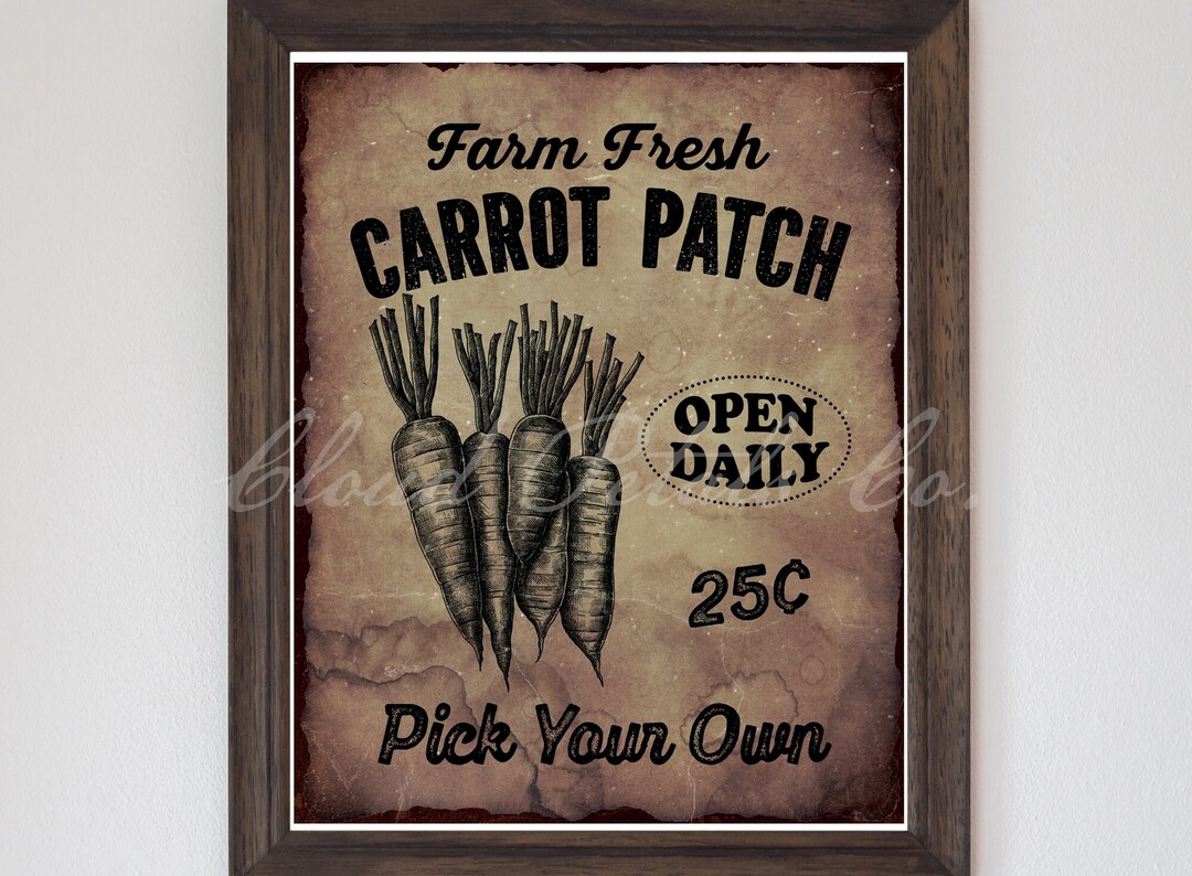 Primitive Carrot Patch Sign, Easter Printable Vintage Kitchen Wall Art ...